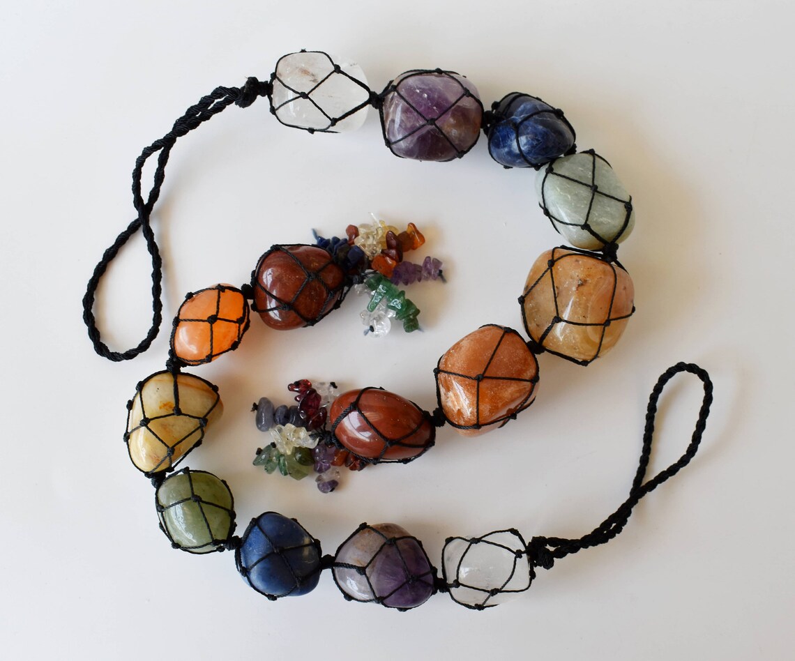 7 Chakra Tumbled Stone Car Hanger, Natural Healing Hanging Crystal ...