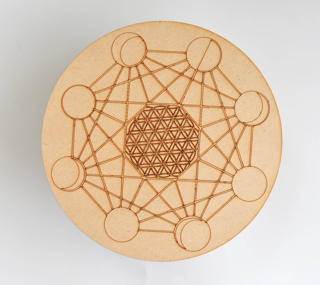 6" Moon Phases Crystal Grid Plate, Wooden Plate, Crystal Grid Board ...
