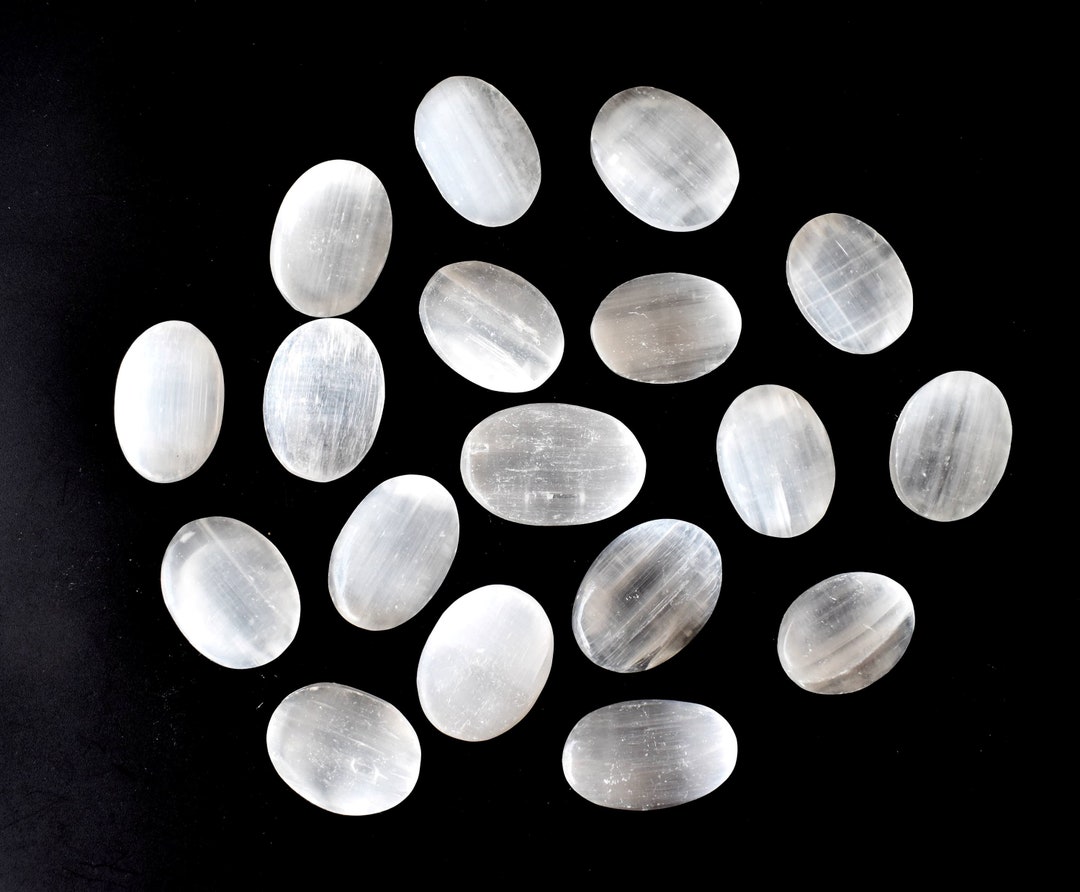 One (1) Selenite Worry Stone for Crystal Healing, Pocket Palm Stone ...