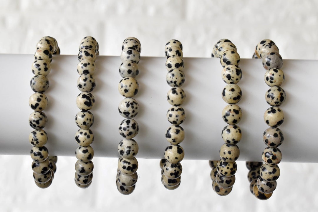 Dalmatian Jasper Bracelet Round Bead Bracelet, Gemstone Bracelet 4mm, 6mm, 8mm, 10mm, Dalmatian ...