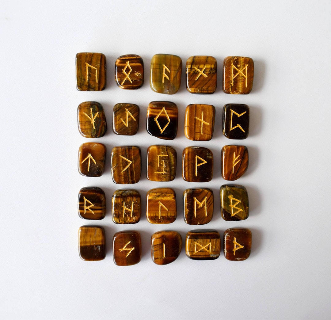 Tiger Eye Rune Sets Elder Futhark Rune Set Comes With Black Velvet ...