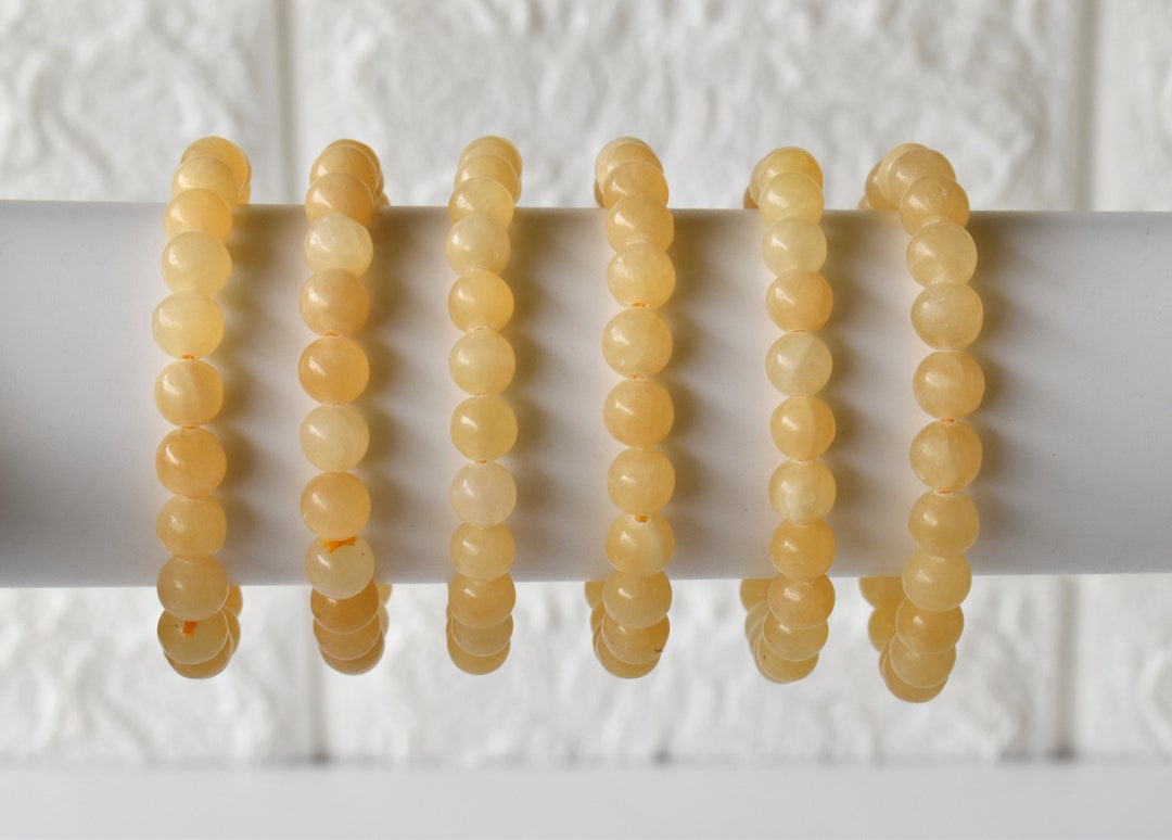Honey Calcite Bracelet Round Bead Bracelet,handmade Stretch Bracelet ...