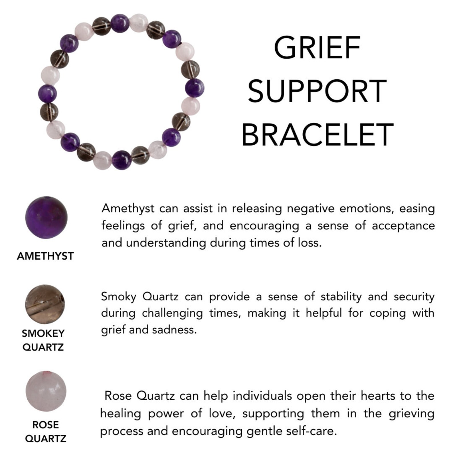GRIEF Support Crystal Bracelet, Grief Genuine Crystal Healing Bracelet ...