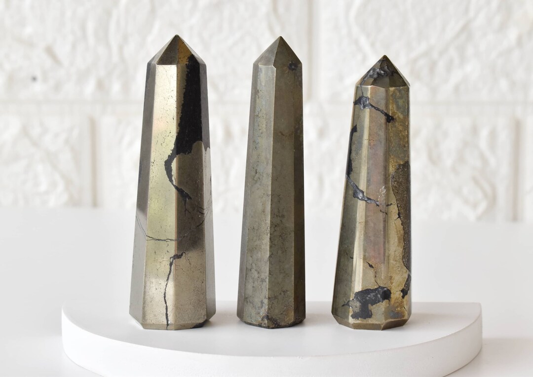 Pyrite Crystal Towers, Genuine Polished Gemstone Obelisk Points for ...