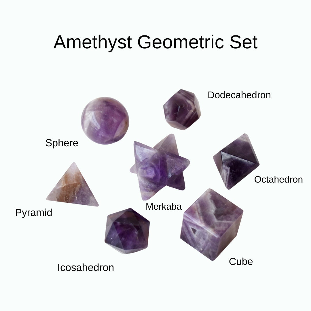 7 Pcs Amethyst Platonic Solids Sacred Geometric Set Crystal Geometry ...