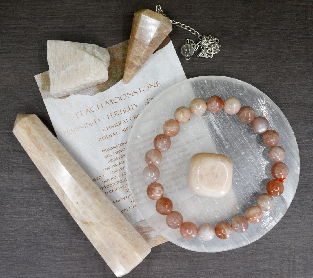 Genuine Moonstone Crystal Gift Set, Natural 6 Stones for Emotional ...