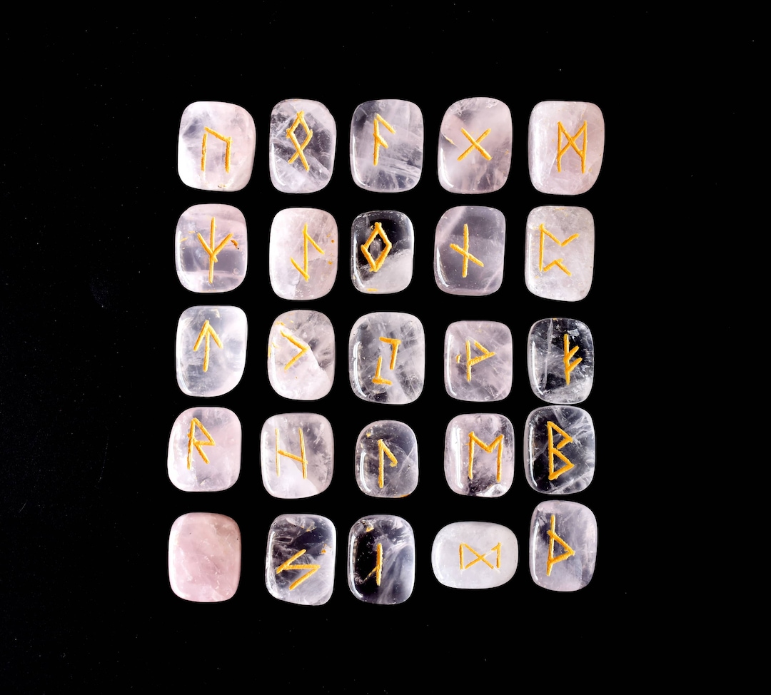 Rose Quartz Rune Sets Elder Futhark Rune Set Comes With Black Velvet ...