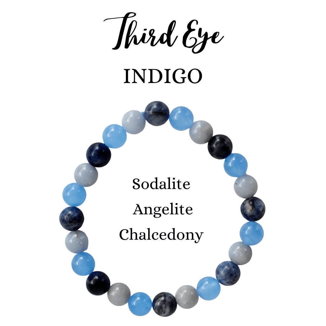 THIRD EYE Chakra Crystal Bracelet, 8mm Natural Chakra Gemstone Healing ...