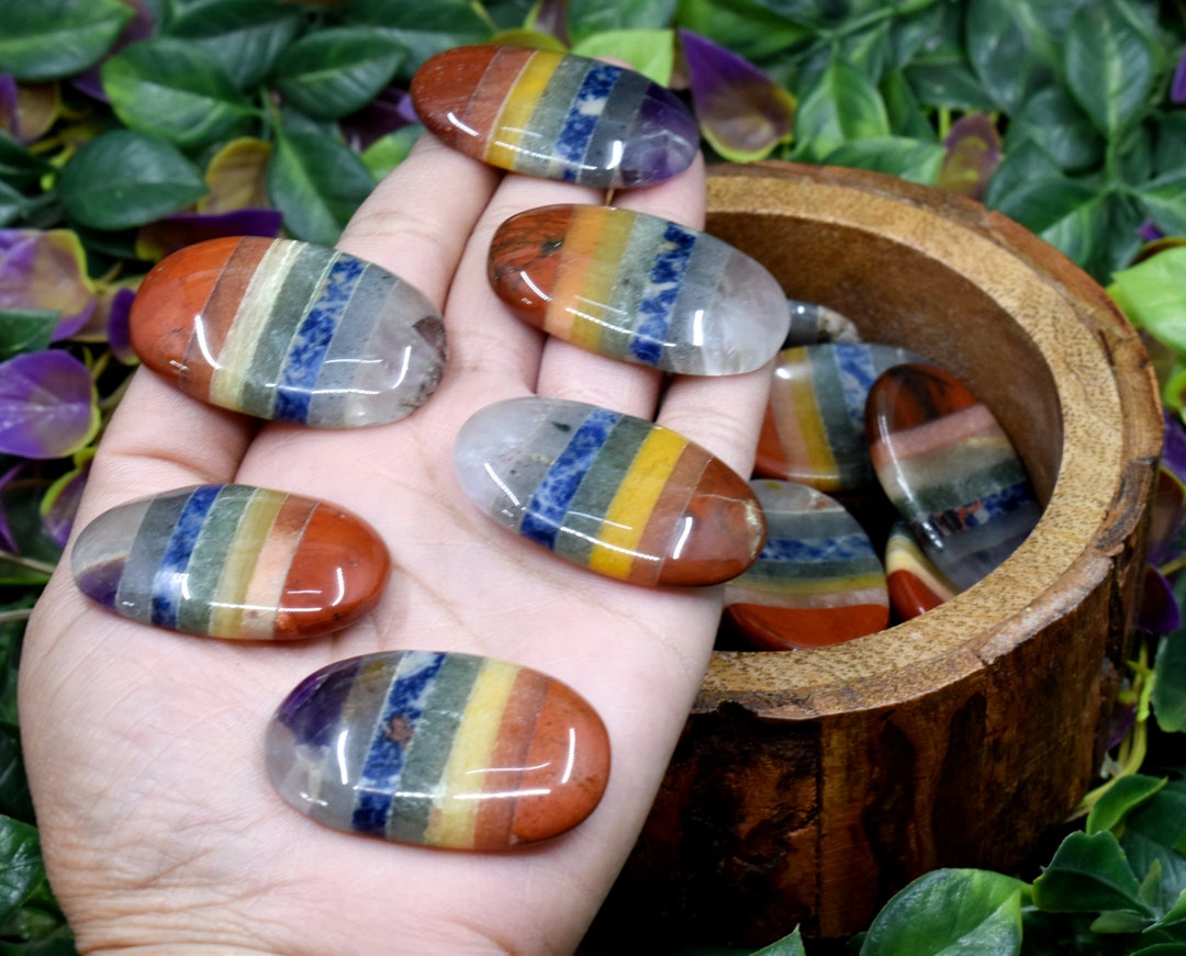 Seven Chakra Bonded Worry Stones, 25pcs Natural Healing Palm Oval ...