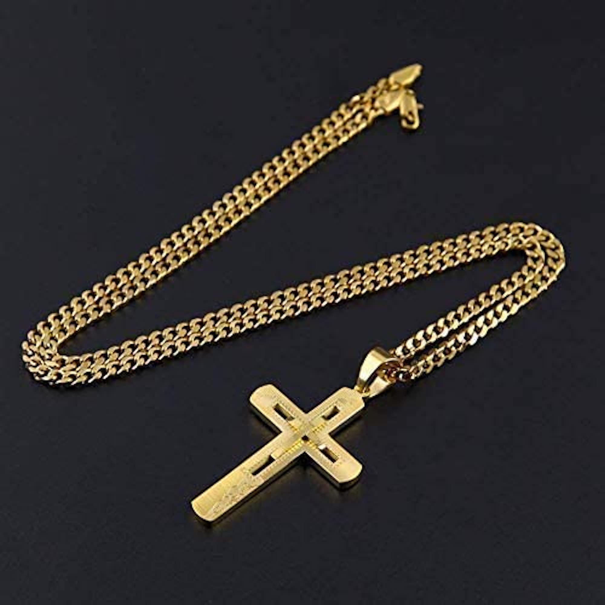 Mens 24k Gold Cross Chain, Gold Cuban Chain Cross Pendant, Mens Cross ...