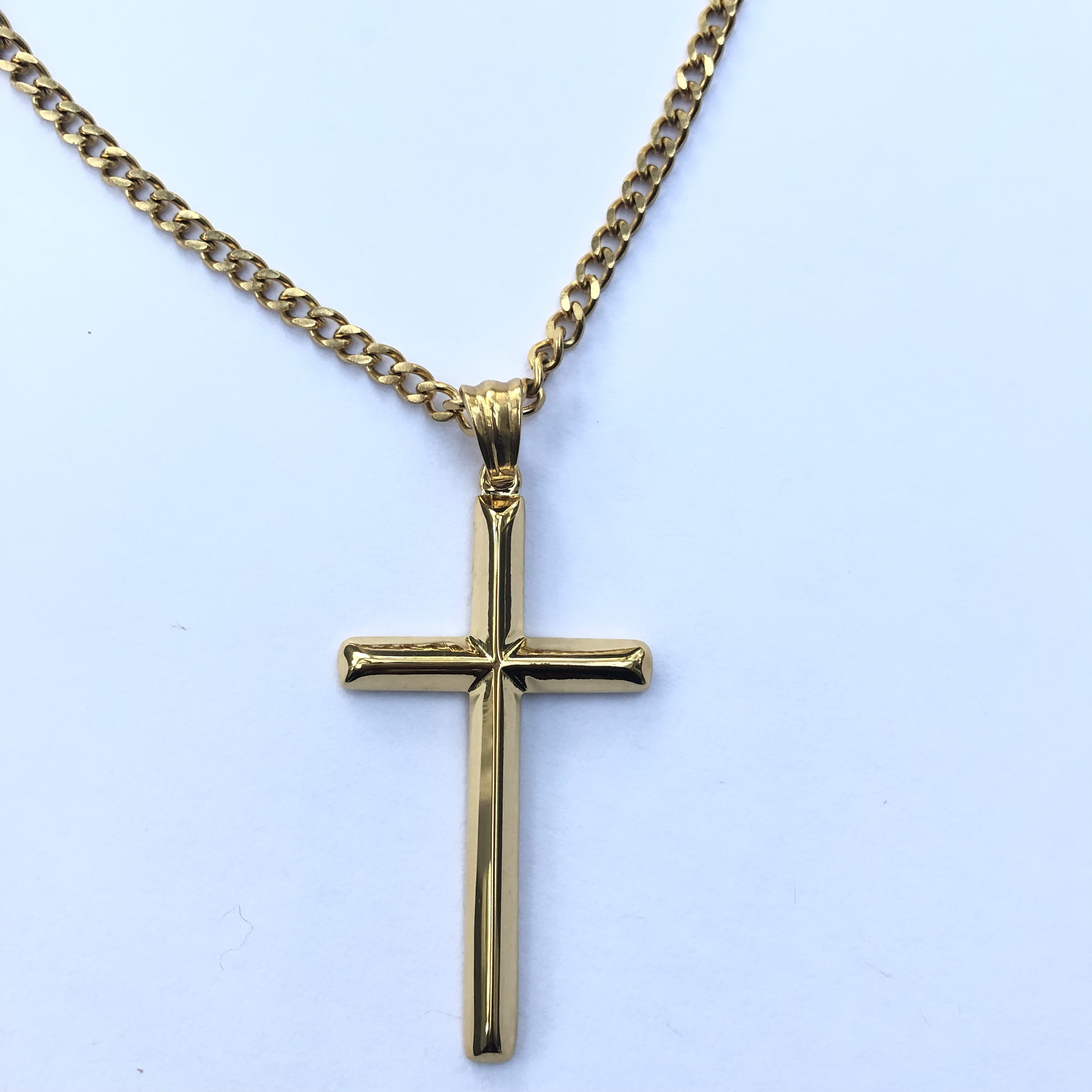 Mens 24k Gold Cross Chain, Gold Cuban Chain Cross Pendant, Cross ...