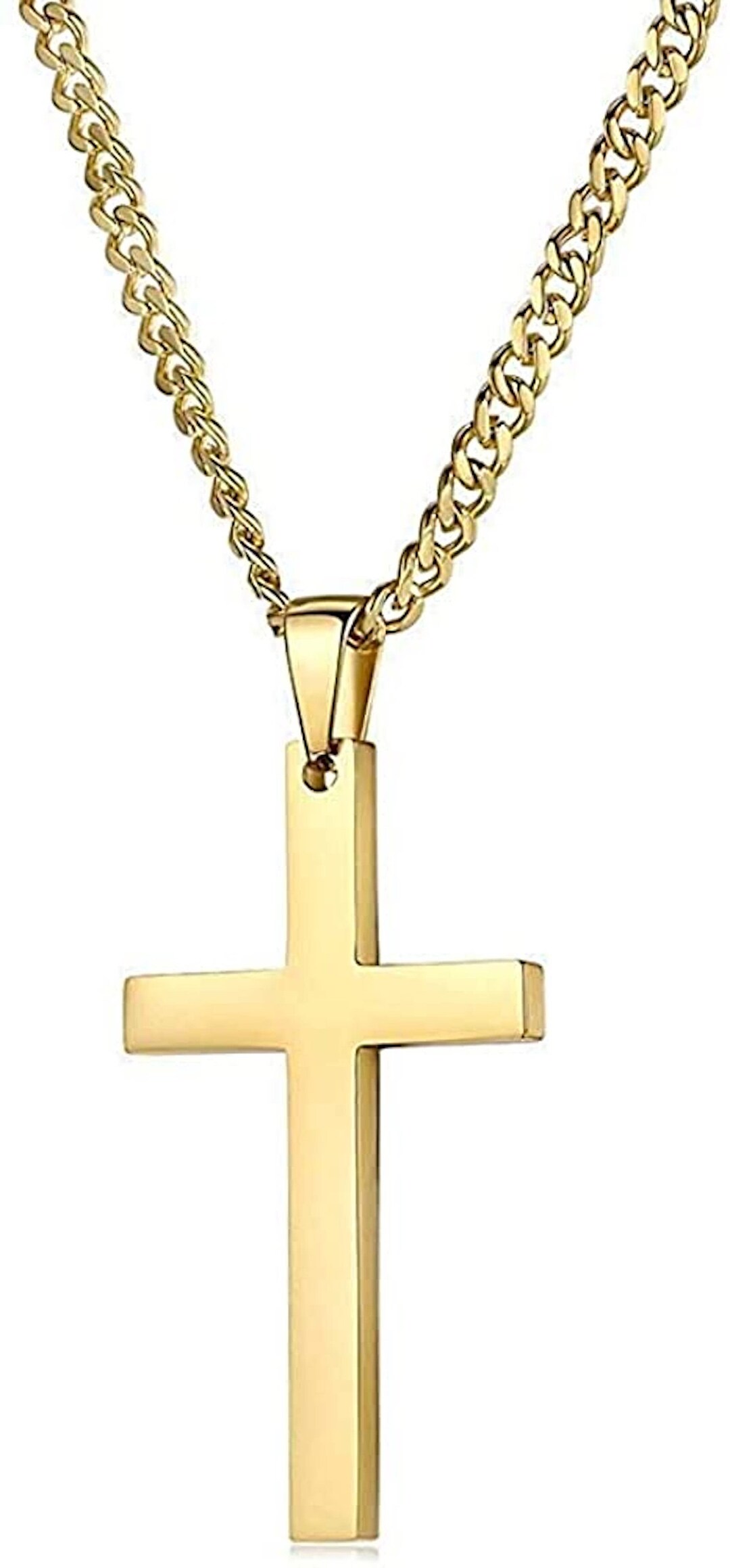 Waterproof Jewelry 24k Gold Cross Chain, Men Curb Chain, Everyday Cross ...