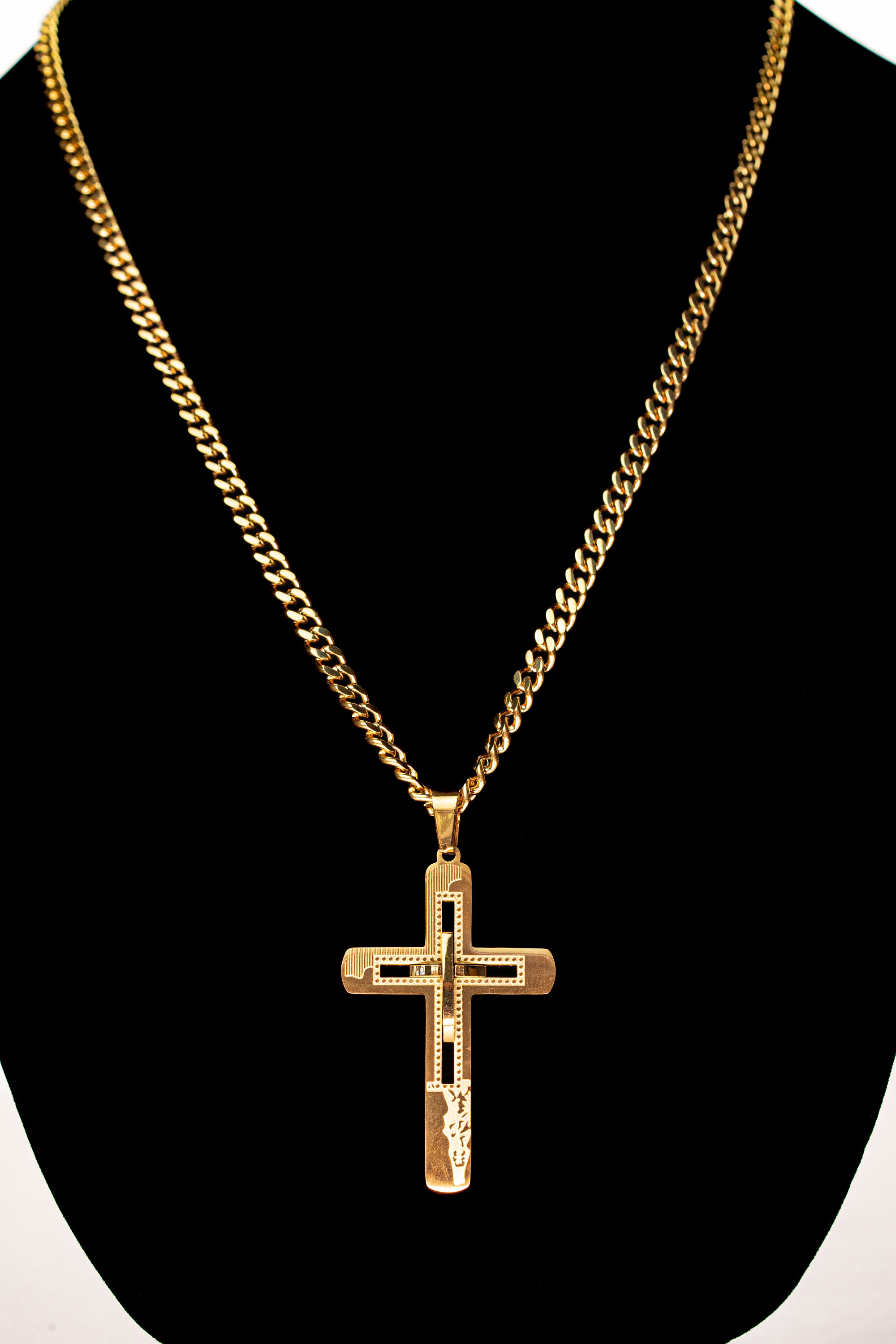 Mens 24k Gold Cross Chain, Gold Cuban Chain Cross Pendant, Mens Cross ...