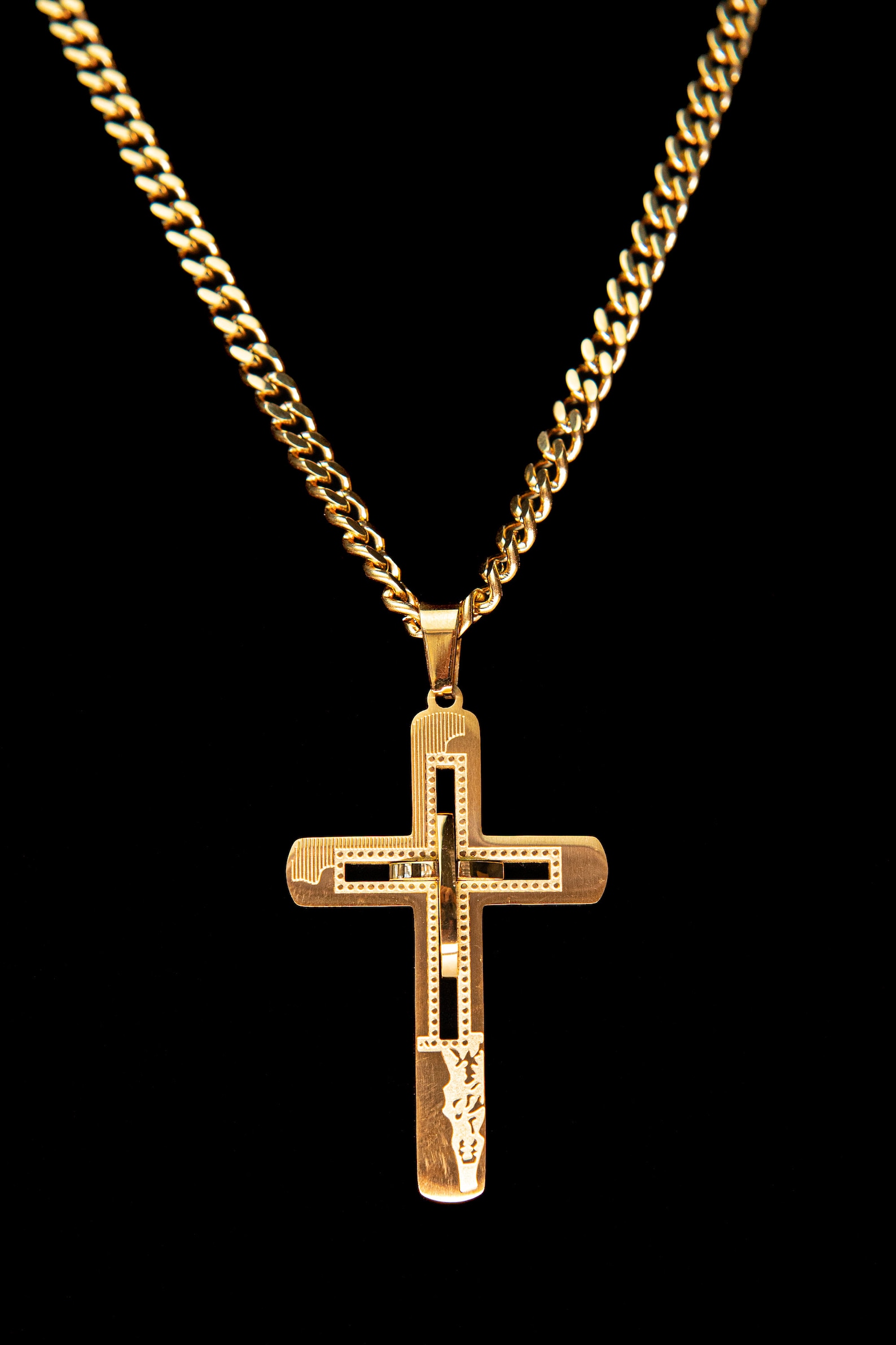 Mens 24k Gold Cross Chain, Gold Cuban Chain Cross Pendant, Mens Cross ...
