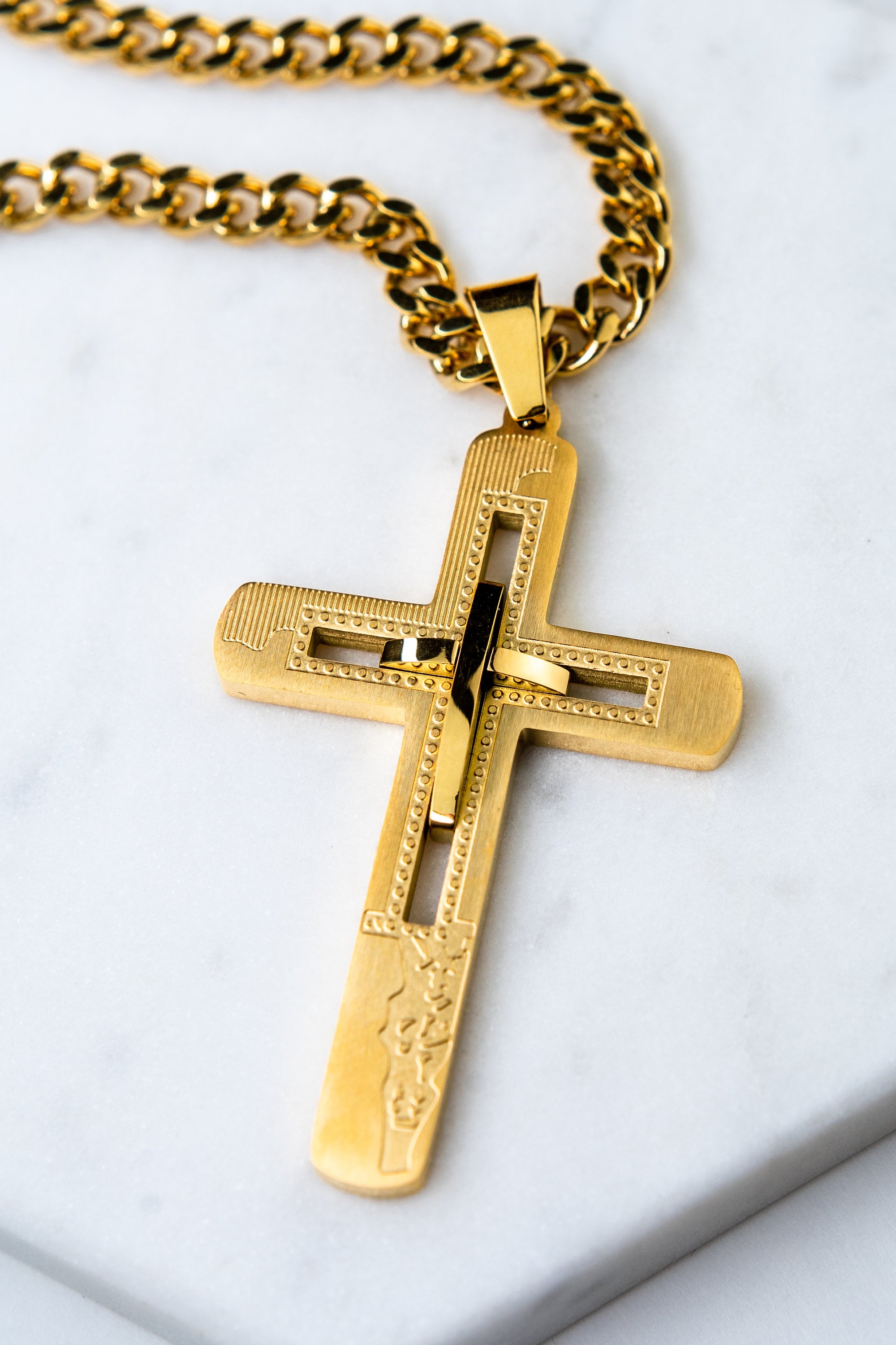 Mens 24k Gold Cross Chain, Gold Cuban Chain Cross Pendant, Mens Cross ...