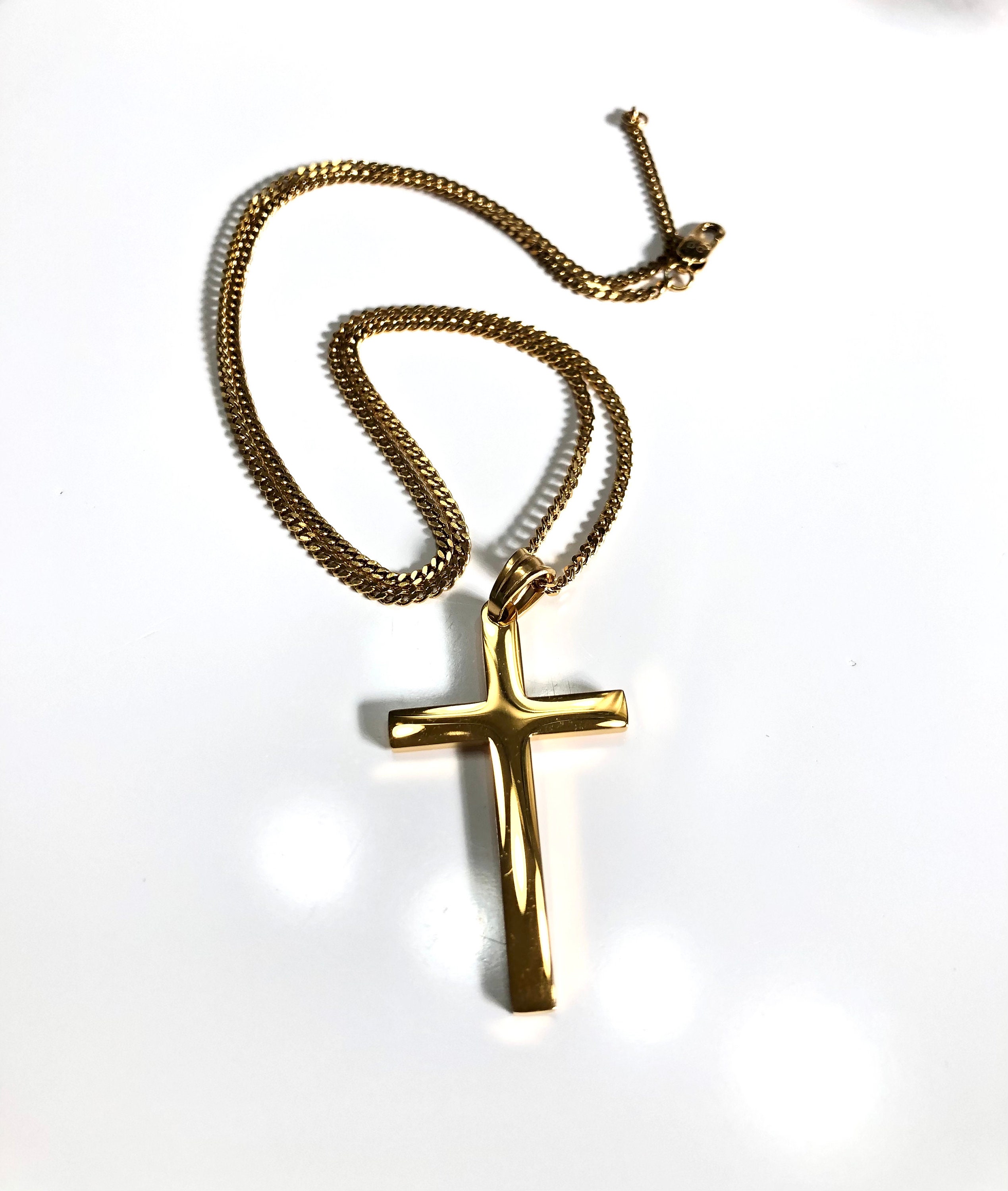 Waterproof 24k Gold Cross Chain, Men Everyday Cross Necklace, Catholic ...