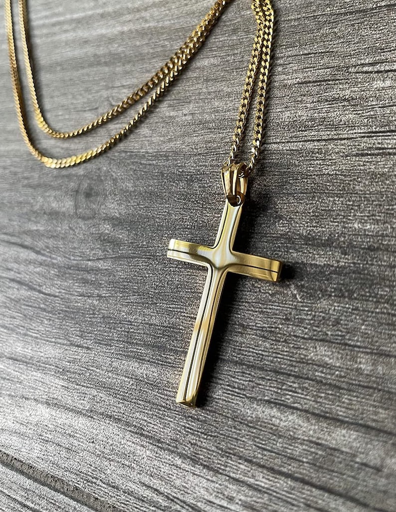 Waterproof 24k Gold Cross Chain, Men Everyday Cross Necklace, Catholic ...