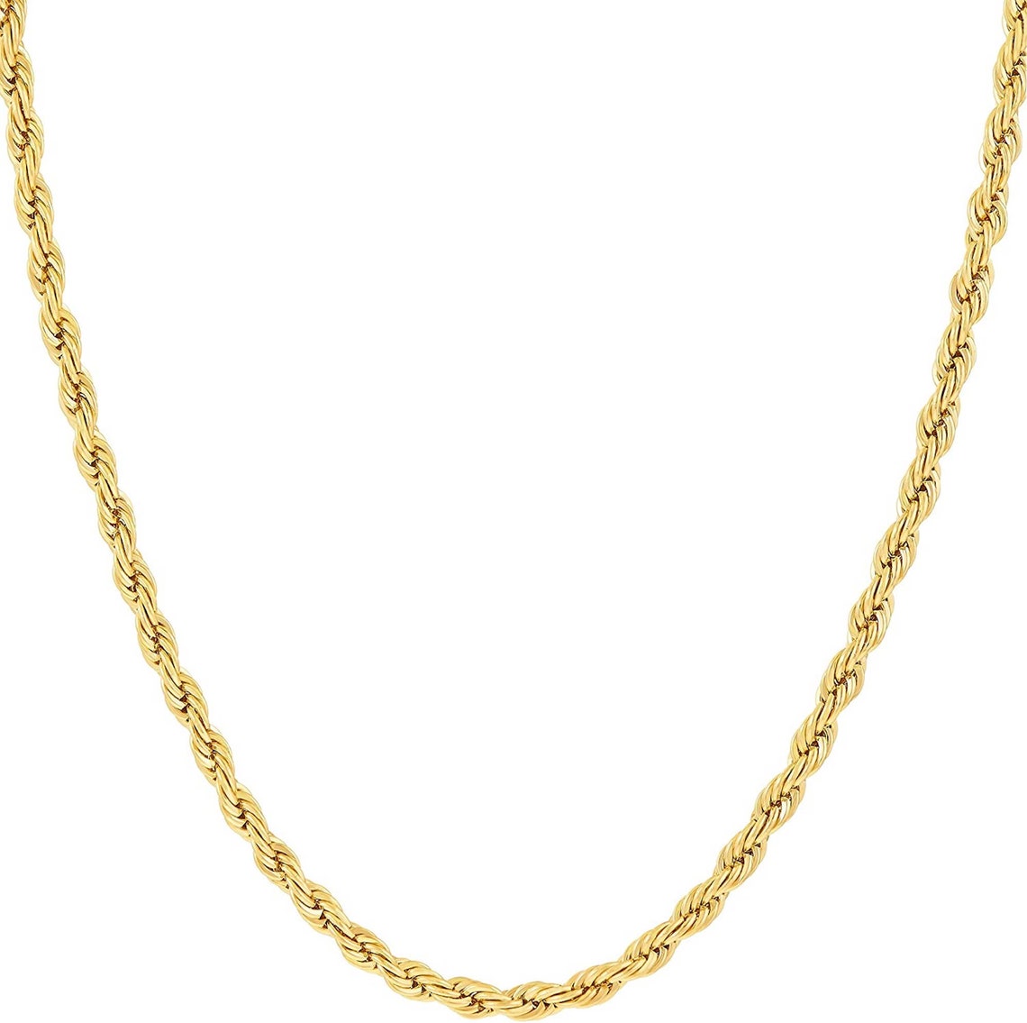 2mm 24k Rope Gold Chain Necklace for Men and Women Hip Hop Miami Cuban ...