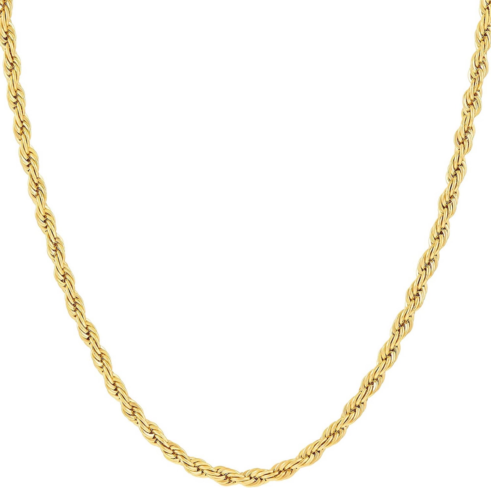 2mm 24k Rope Gold Chain Necklace for Men and Women Hip Hop Miami Cuban ...