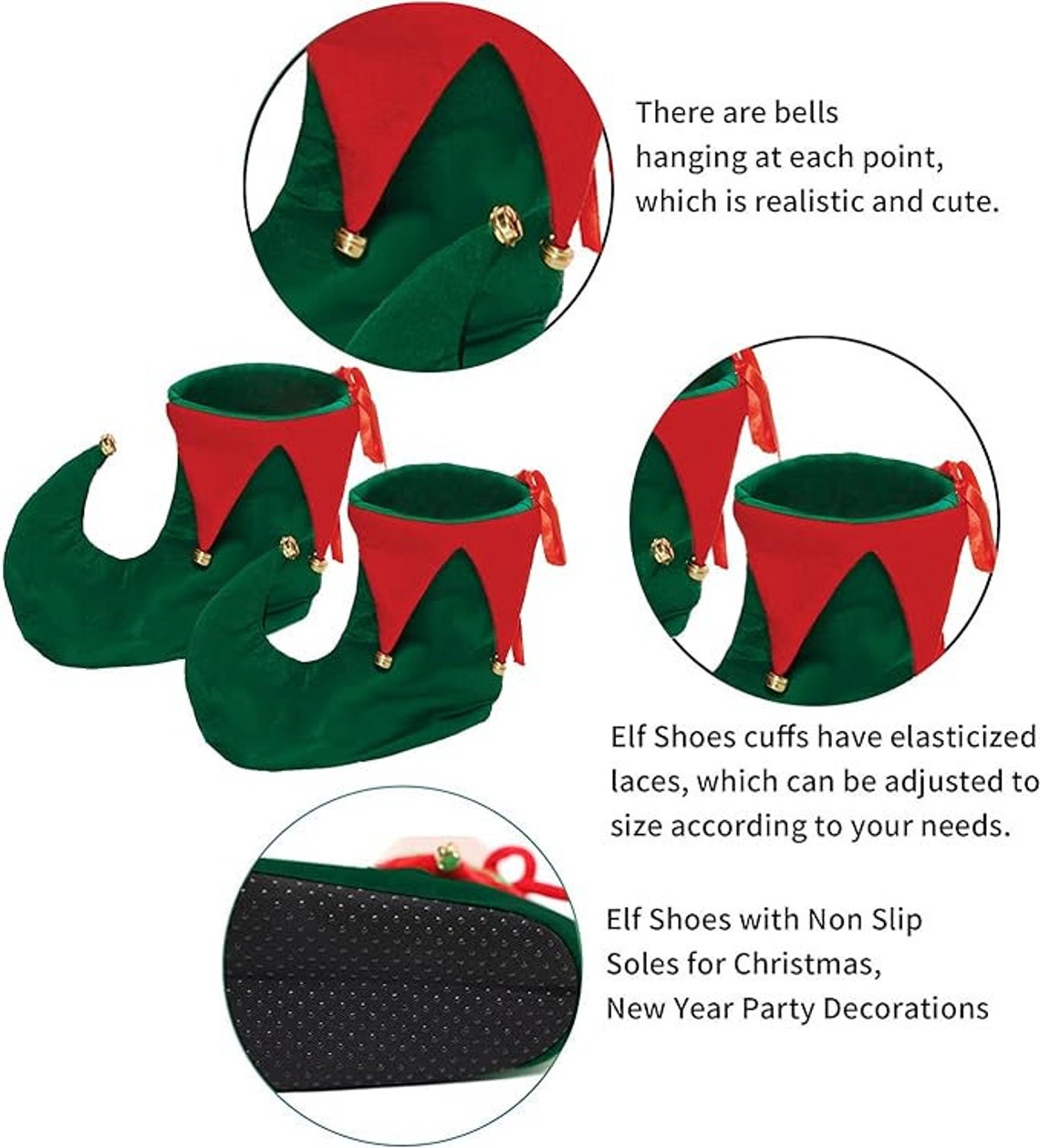 Adults Deluxe Unisex Christmas Elf Shoes With Bells Elf Green Red ...