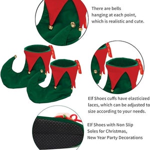 Adults Deluxe Unisex Christmas Elf Shoes With Bells Elf Green Red ...