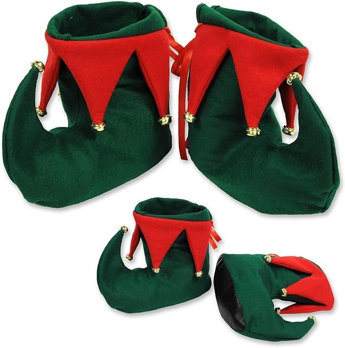 Adults Deluxe Unisex Christmas Elf Shoes With Bells Elf Green Red ...