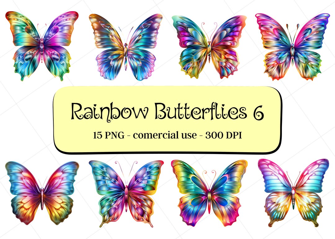 15 Rainbow Butterflies Clipart Set6 / Instant Download / Comercial Use ...