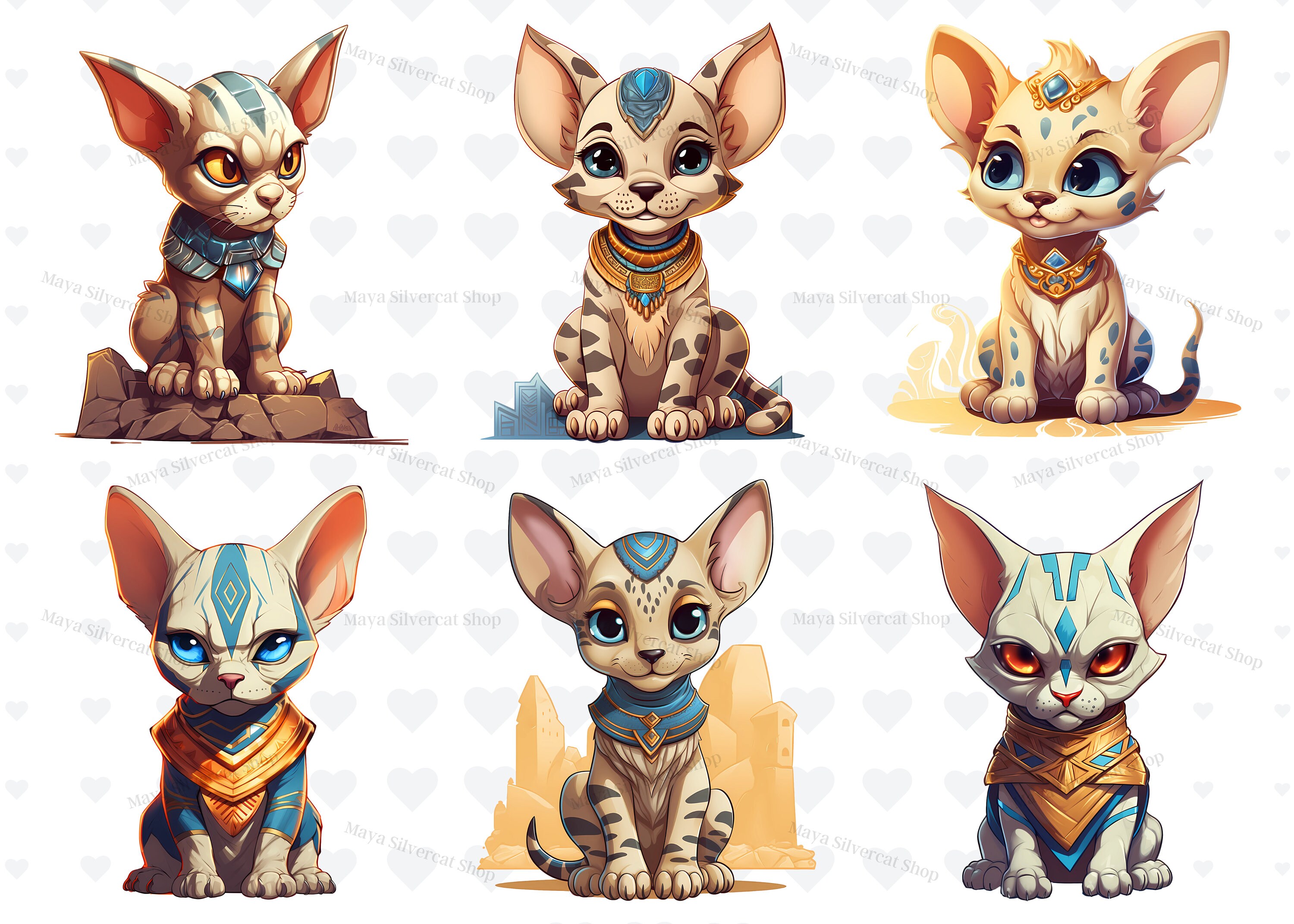 21 Cartoon Sphinx Cats Clipart Set2 | Instant Download | Commercial Use ...