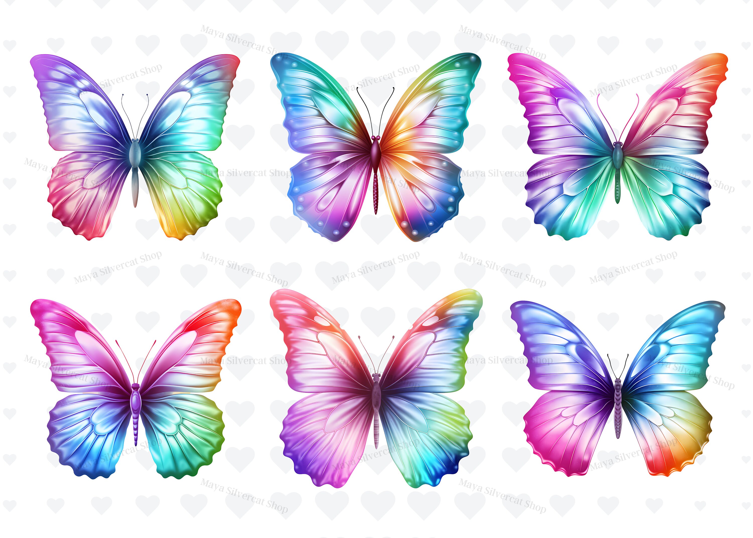 15 Rainbow Butterflies Clipart Set2 / Instant Download / Comercial Use ...