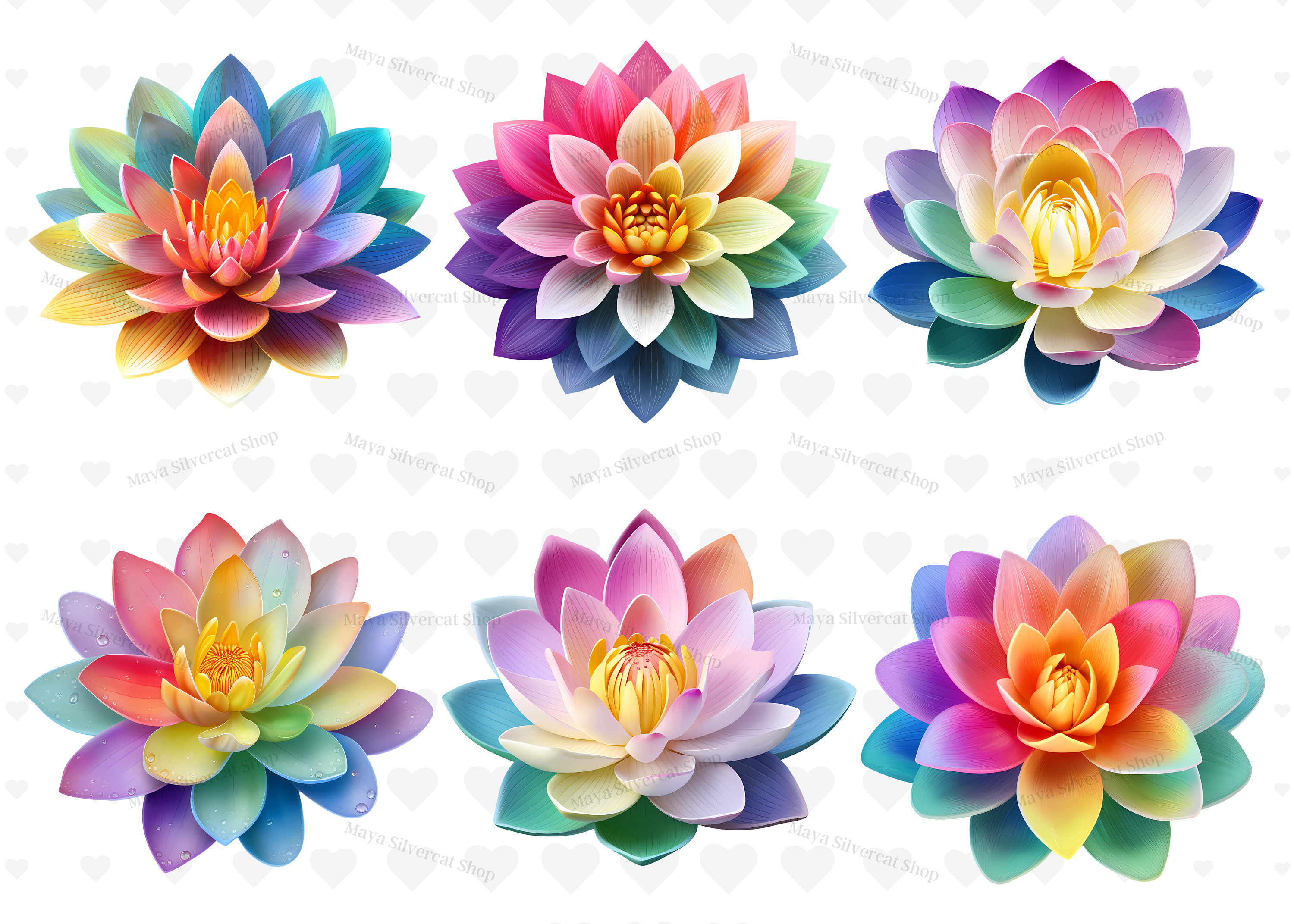 30 Rainbow Lotus Flowers Clipart / Instant Download / Comercial Use - Etsy
