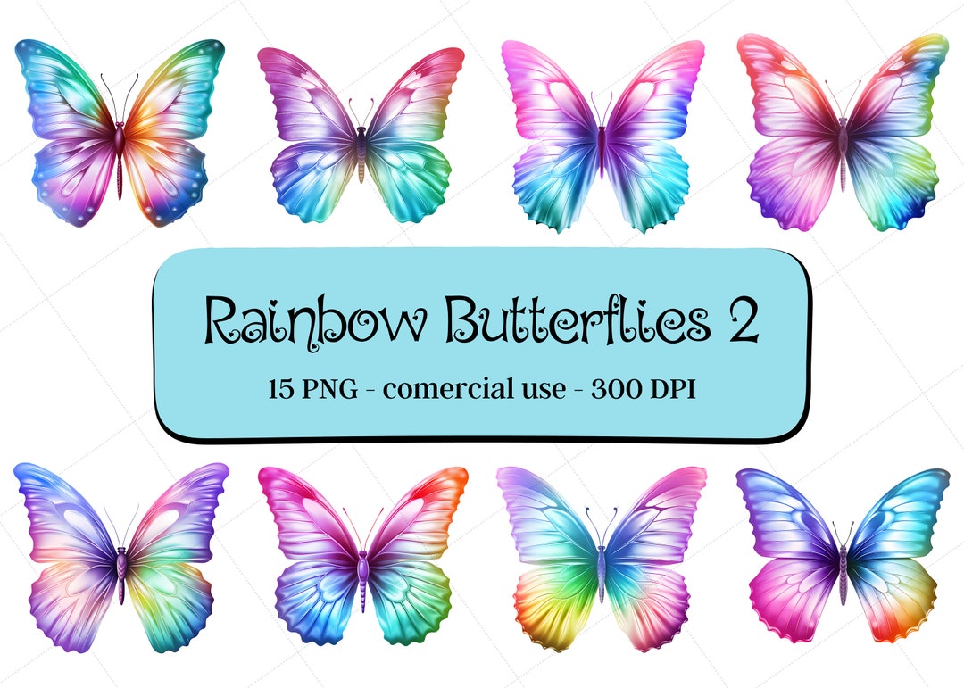 15 Rainbow Butterflies Clipart Set2 / Instant Download / Comercial Use ...