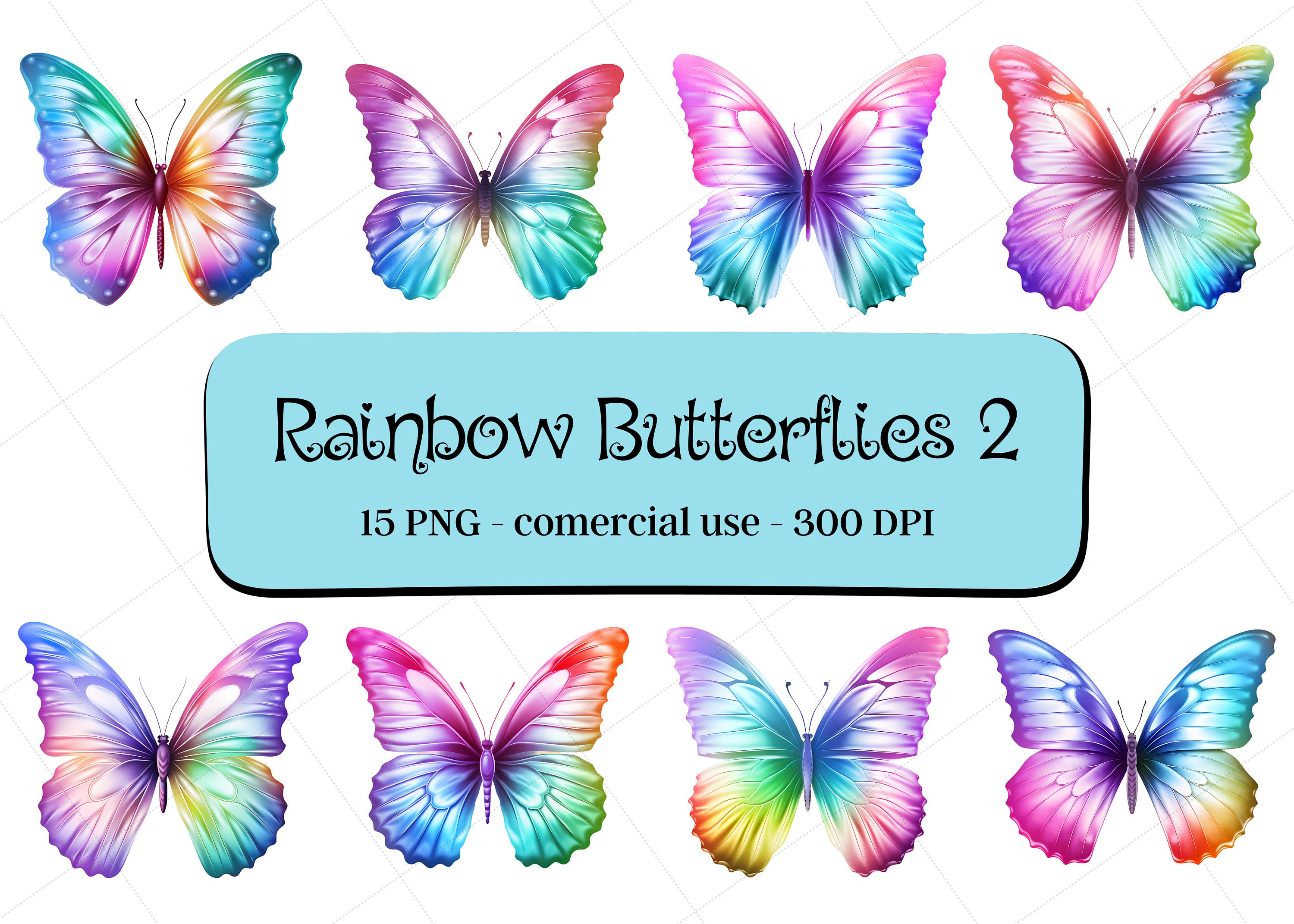 15 Rainbow Butterflies Clipart Set2 / Instant Download / Comercial Use ...