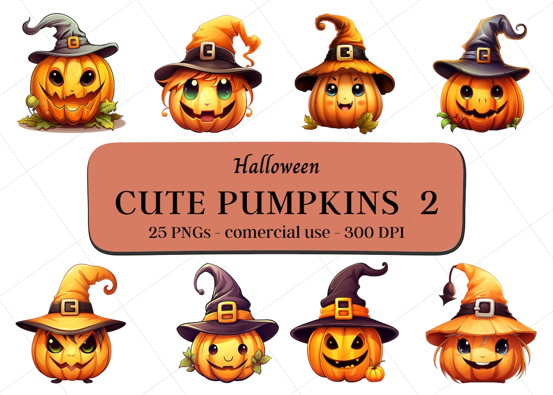 25 Cute Halloween Pumpkins Clipart Set2 / Instant Download / Commercial ...