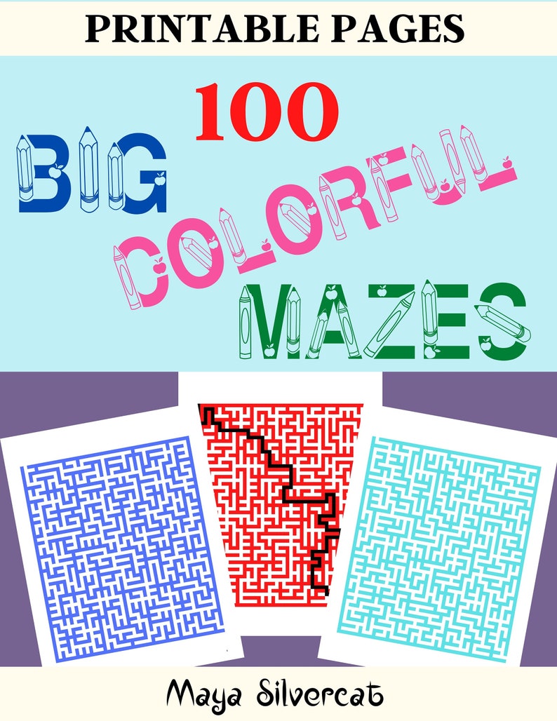 100 BIG COLORFUL MAZES With Solutions Medium Level / Printable Pages ...