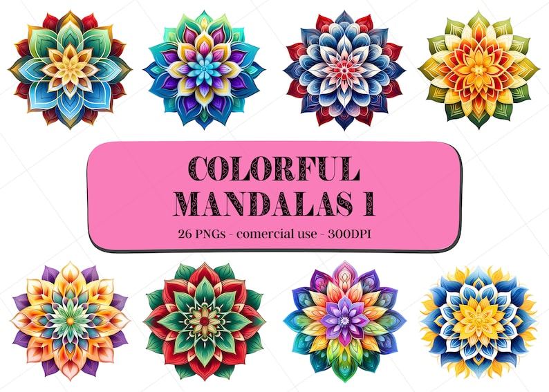 26 Colorful Mandalas Clipart Set1 | Instant Download | Commercial Use ...