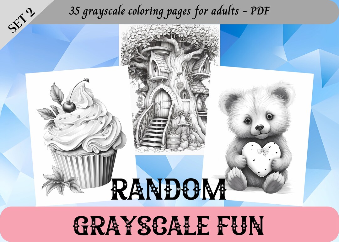 Random Grayscale Fun Set2, Coloring Pages for Adults / 35 Printable ...