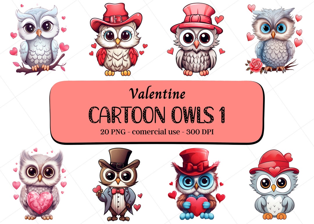 20 Valentine Cartoon Owls Clipart Set1 / Instant Download / Comercial ...