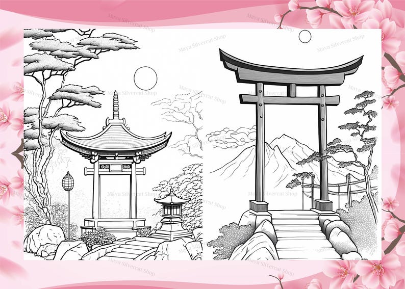 Japanese Gates & Shrines, Coloring Pages for Adults | 25 Printable ...