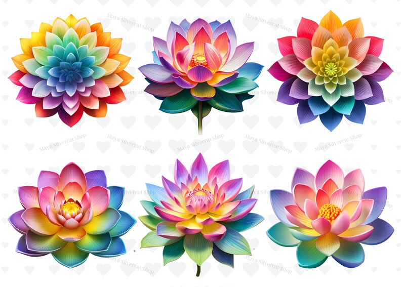 30 Rainbow Lotus Flowers Clipart / Instant Download / Comercial Use - Etsy