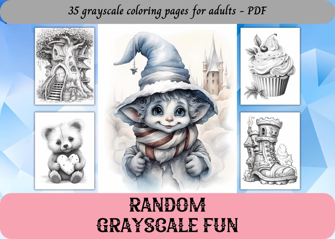 Random Grayscale Fun Set2, Coloring Pages for Adults | 35 Printable ...