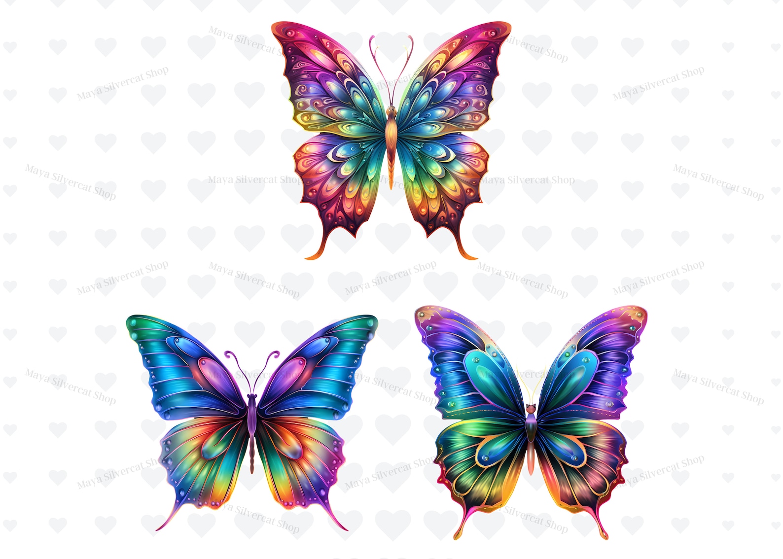 15 Intricate Rainbow Butterflies Clipart Set1 | Instant Download ...