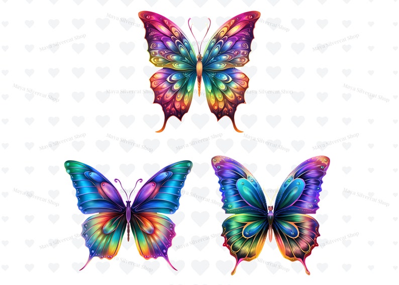 15 Intricate Rainbow Butterflies Clipart Set1 | Instant Download ...