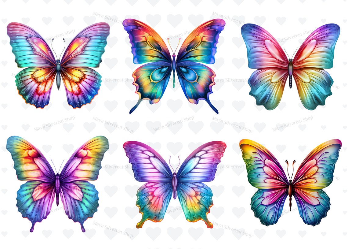 15 Rainbow Butterflies Clipart Set3 / Instant Download / - Etsy