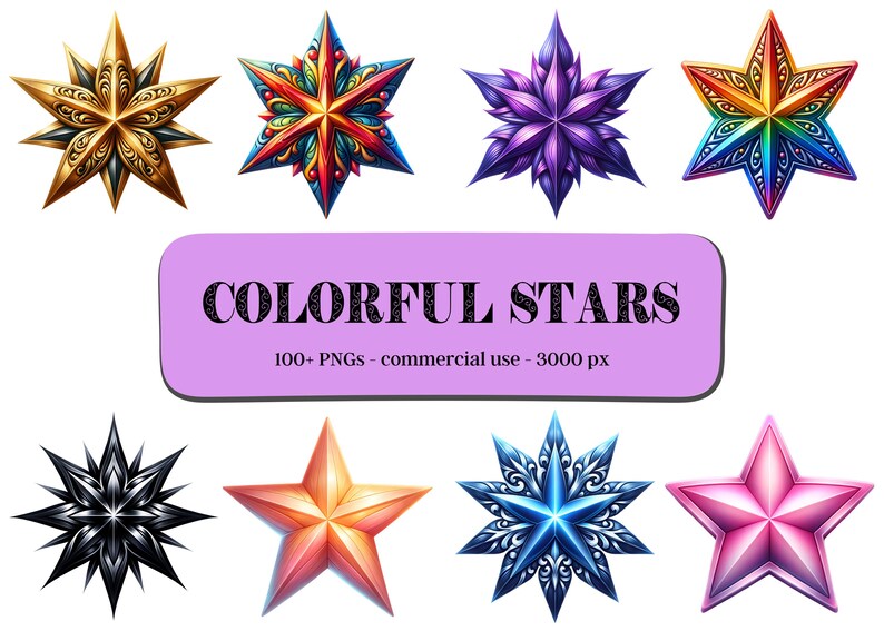 100+ Colorful Stars Clipart | Instant Download | Commercial Use - Etsy