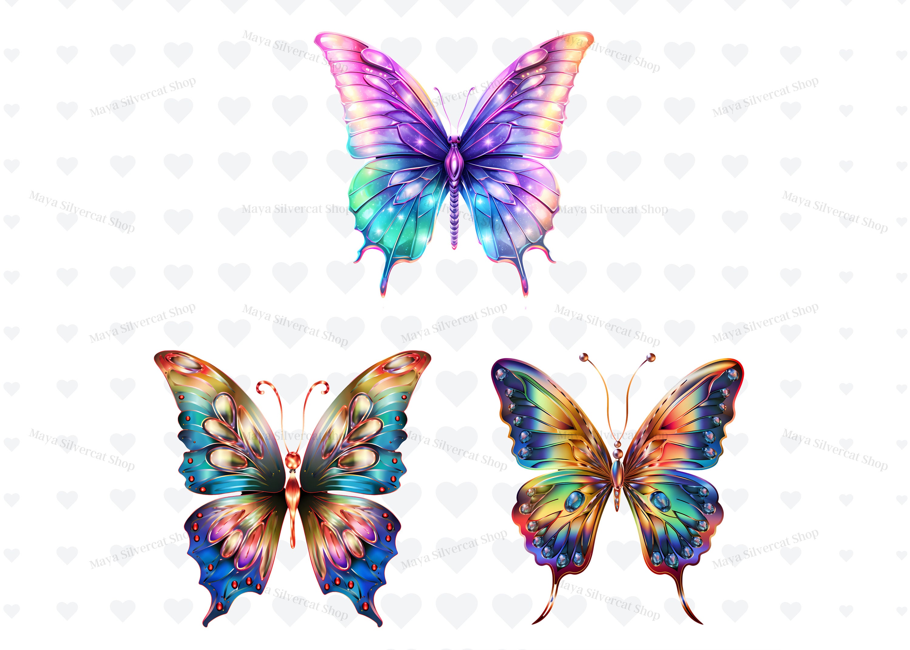 15 Intricate Rainbow Butterflies Clipart Set2 / Instant Download ...