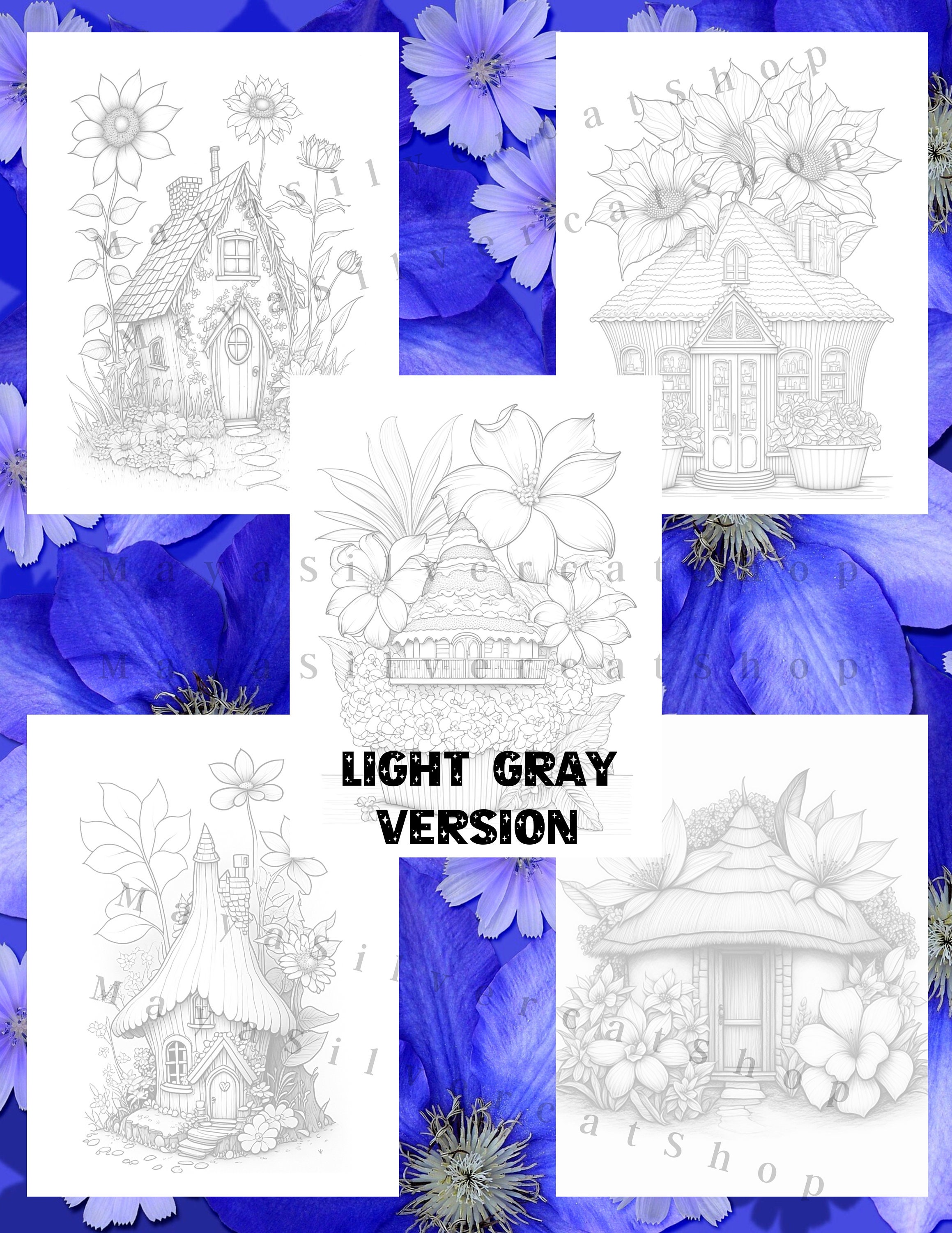 Enchanting Fairy Houses Set 1 Grayscale Coloring Pages for - Etsy