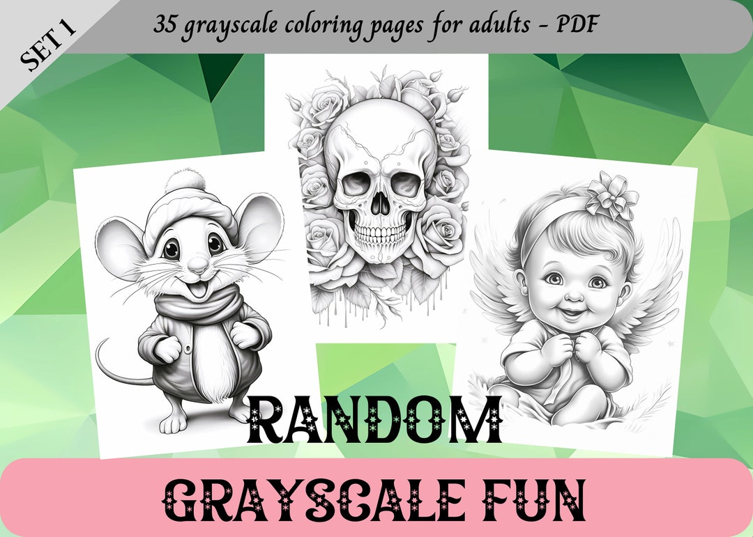Random Grayscale Fun Set1, Coloring Pages for Adults / 35 Printable ...