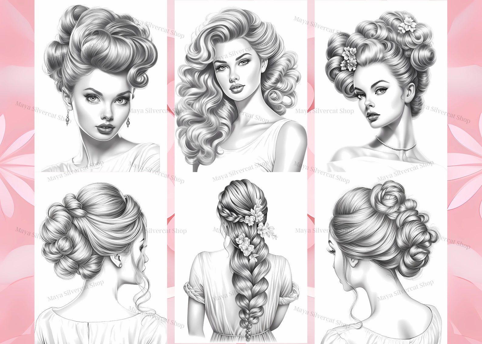 Hair Styles, Braided Hair, Grayscale Coloring Pages for Adults / 36 ...