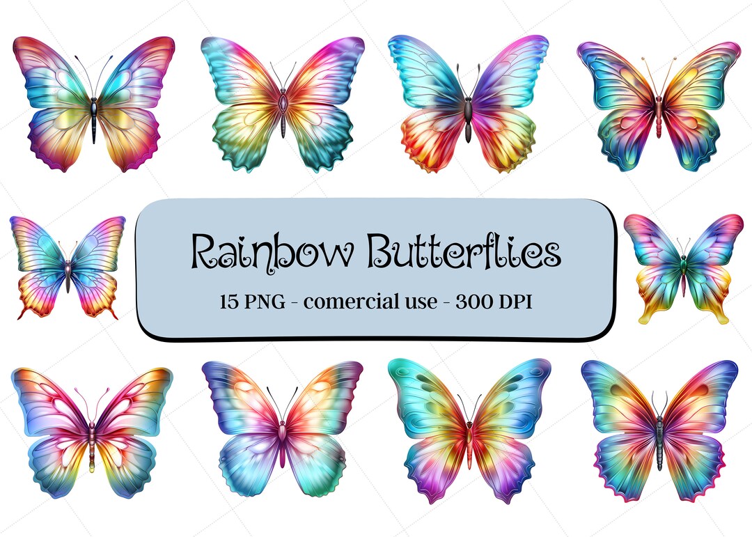 15 Rainbow Butterflies Clipart Set5 / Instant Download / - Etsy