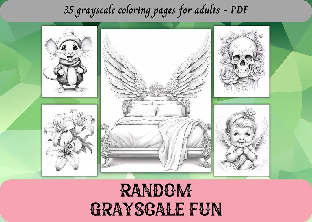 Random Grayscale Fun Set1, Coloring Pages for Adults | 35 Printable ...